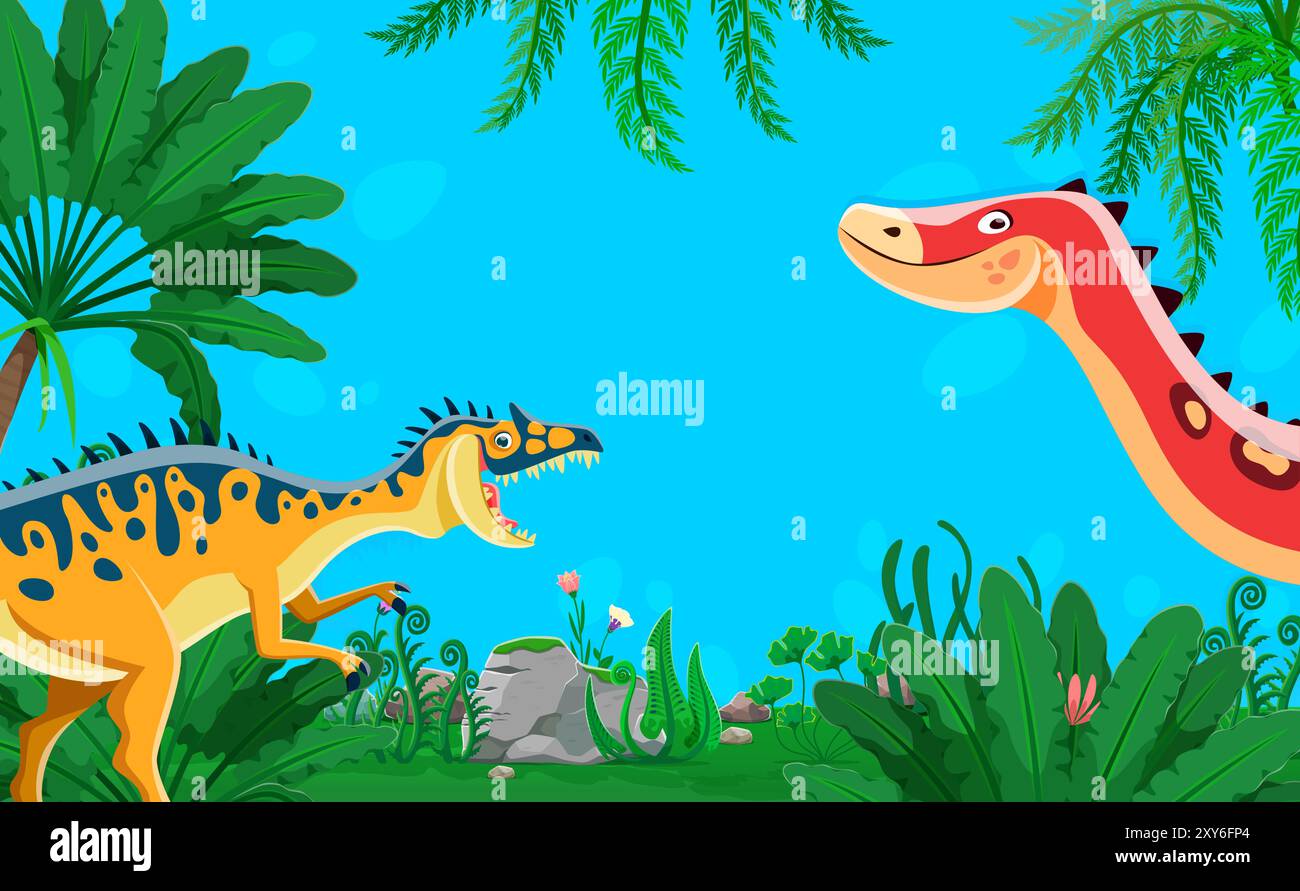 Cartoon prehistoric dinosaurs. Vibrant vector background with ...