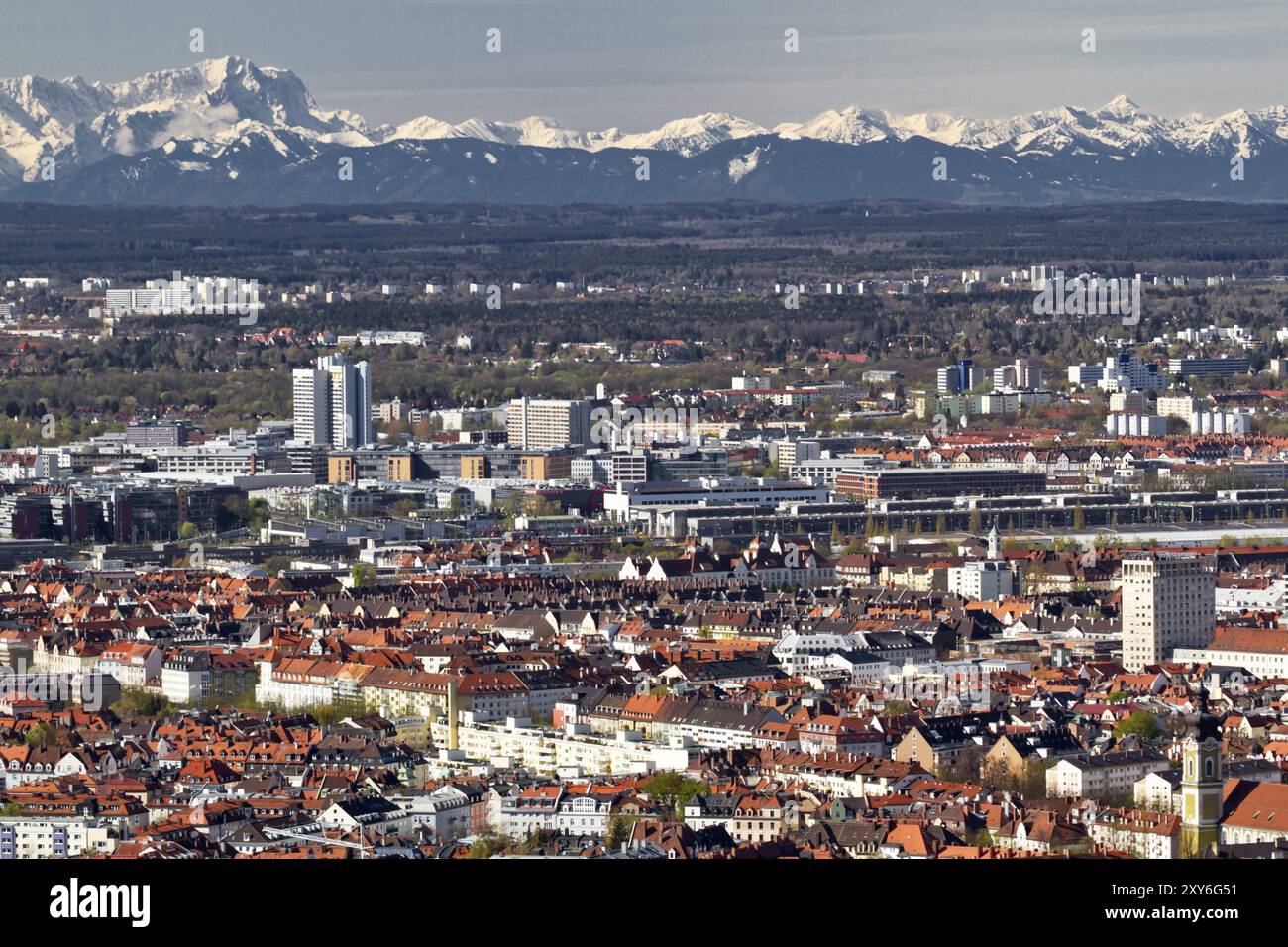 Munich with a foehn wind and a panoramic view of the Alps Stock Photo ...