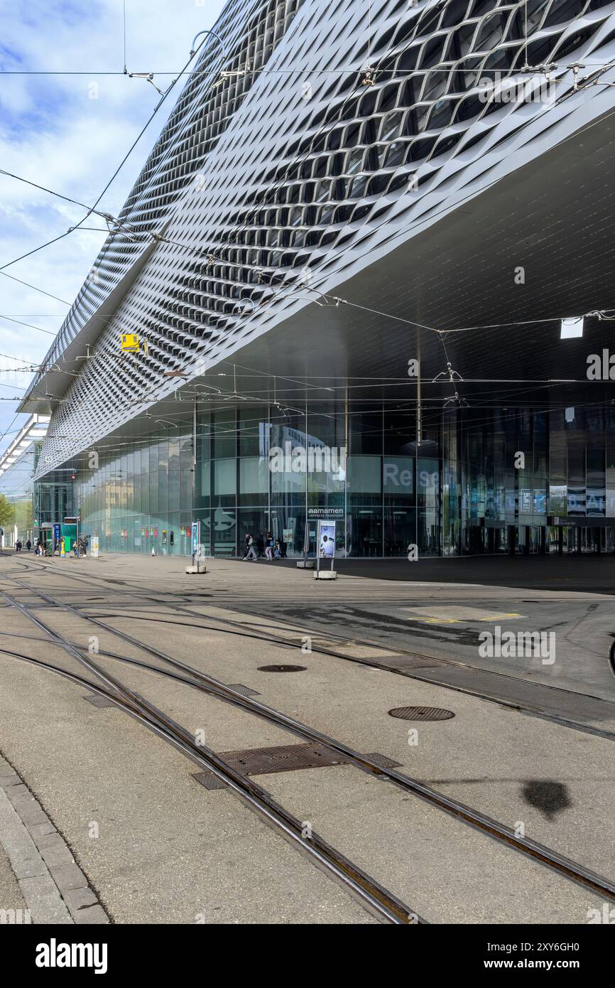 Outside Messe Basel showing the stacked parts of the exhibition centres ...