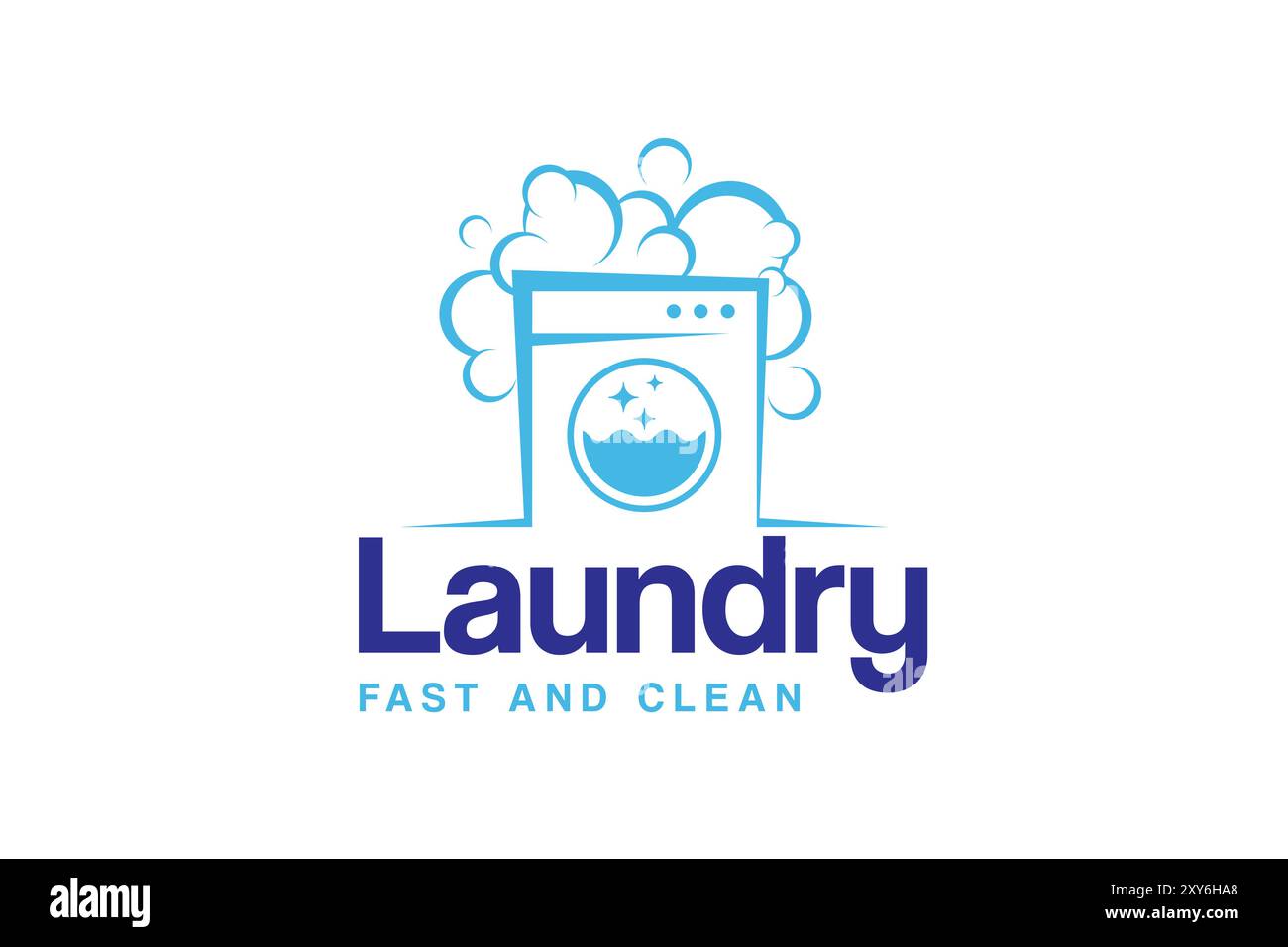 Laundry logo design template. Washing machine with bubbles illustration ...