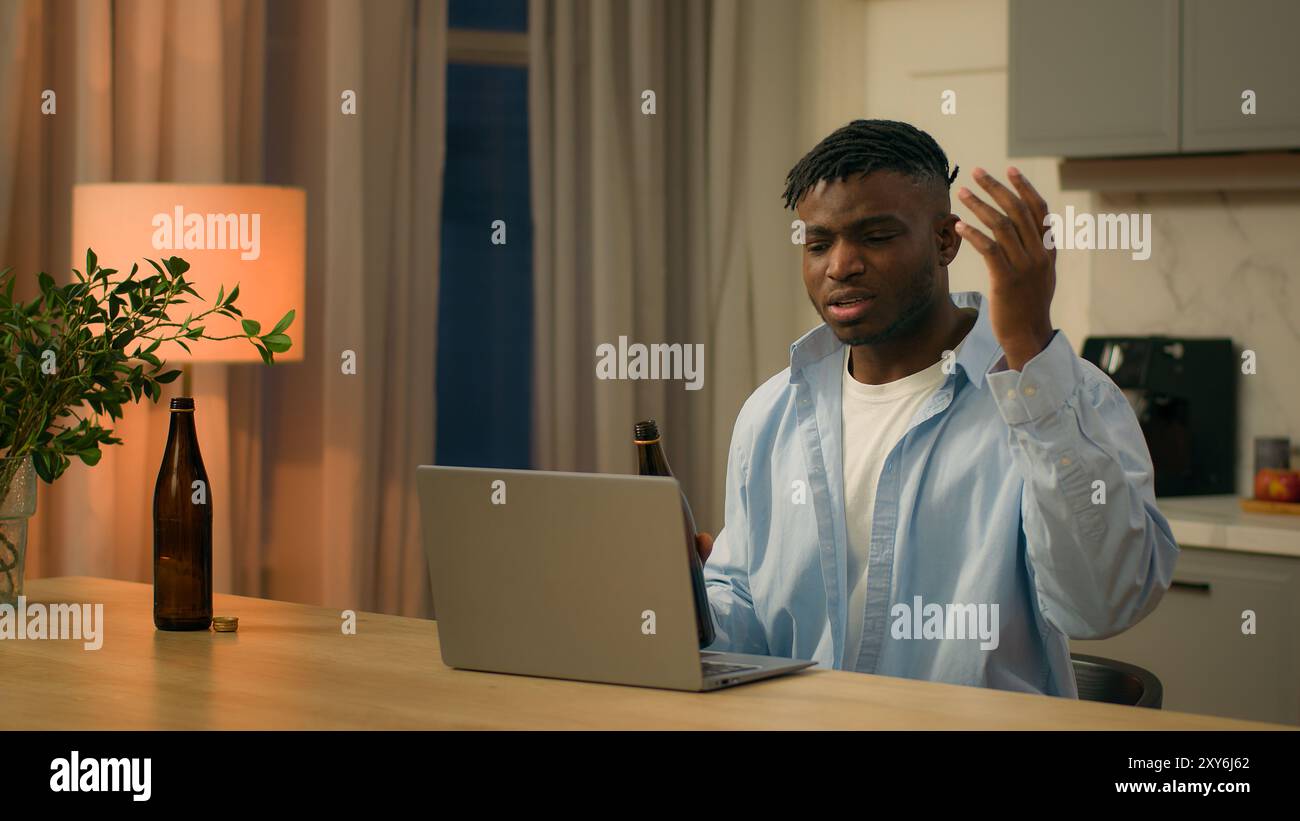 Angry mad stressed drunk alcohol addict African American man biracial ...