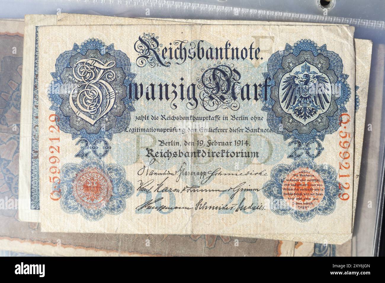 Historical banknote, Reichsbanknote, 20 Mark from 1914, German Reich ...