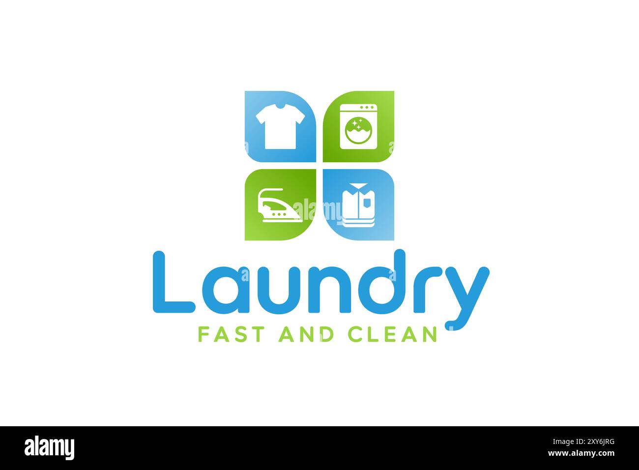 Laundry service logo template. Washing machine, clothes, iron, and ...