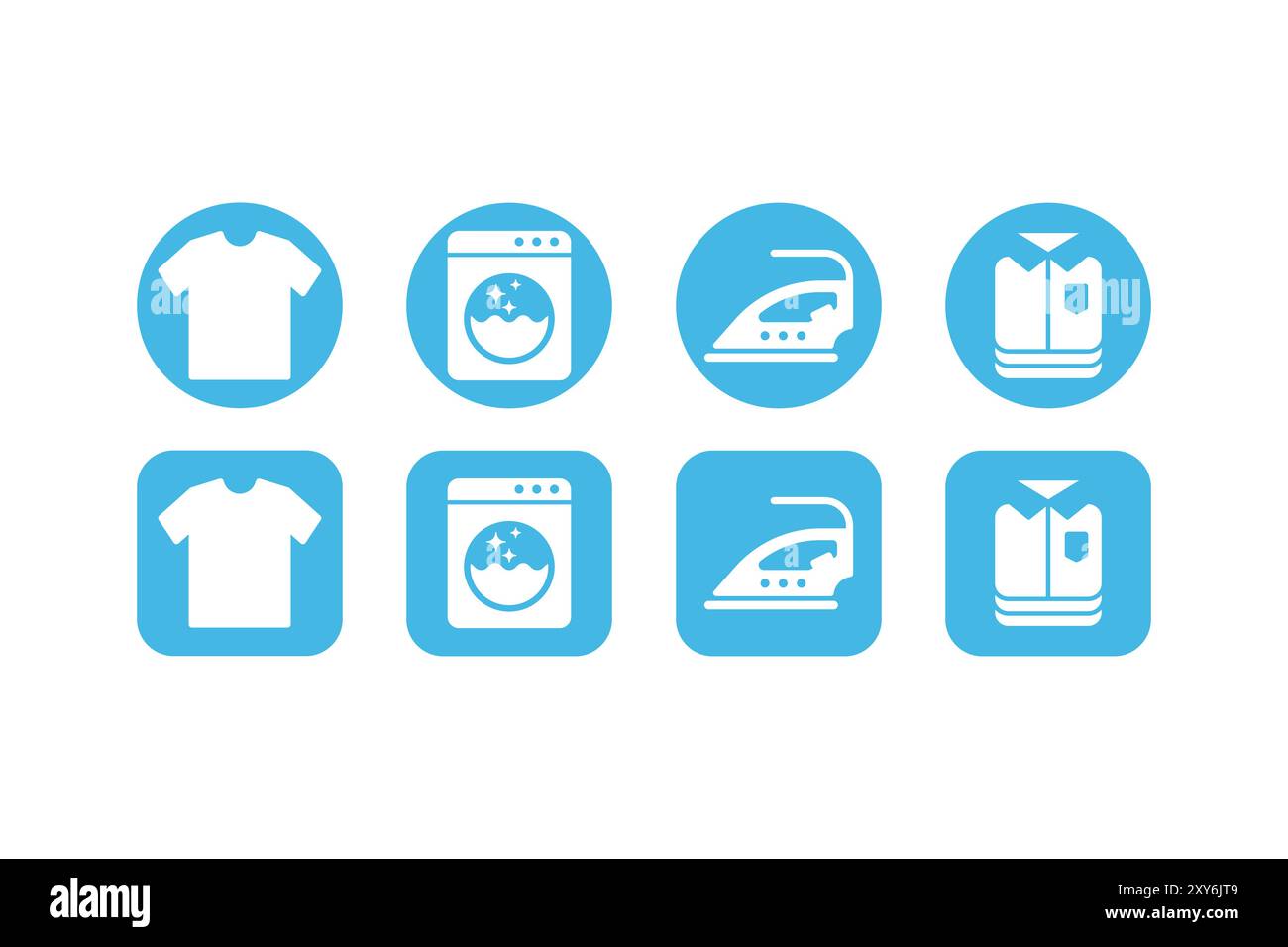 Simple laundry icon set in blue color. Clothes, washing machine ...