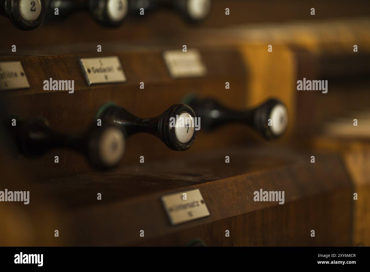 Church organ stops with numbers Stock Photo - Alamy