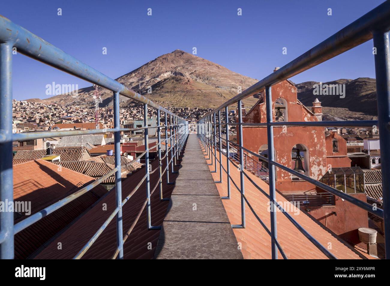 View of Cerro Rico mountain from San Lorenzo Church in Potosi, Bolivia ...