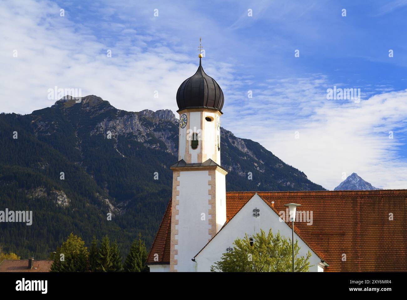 Church in alpine town Wallgau, Germany, Europe Stock Photo - Alamy