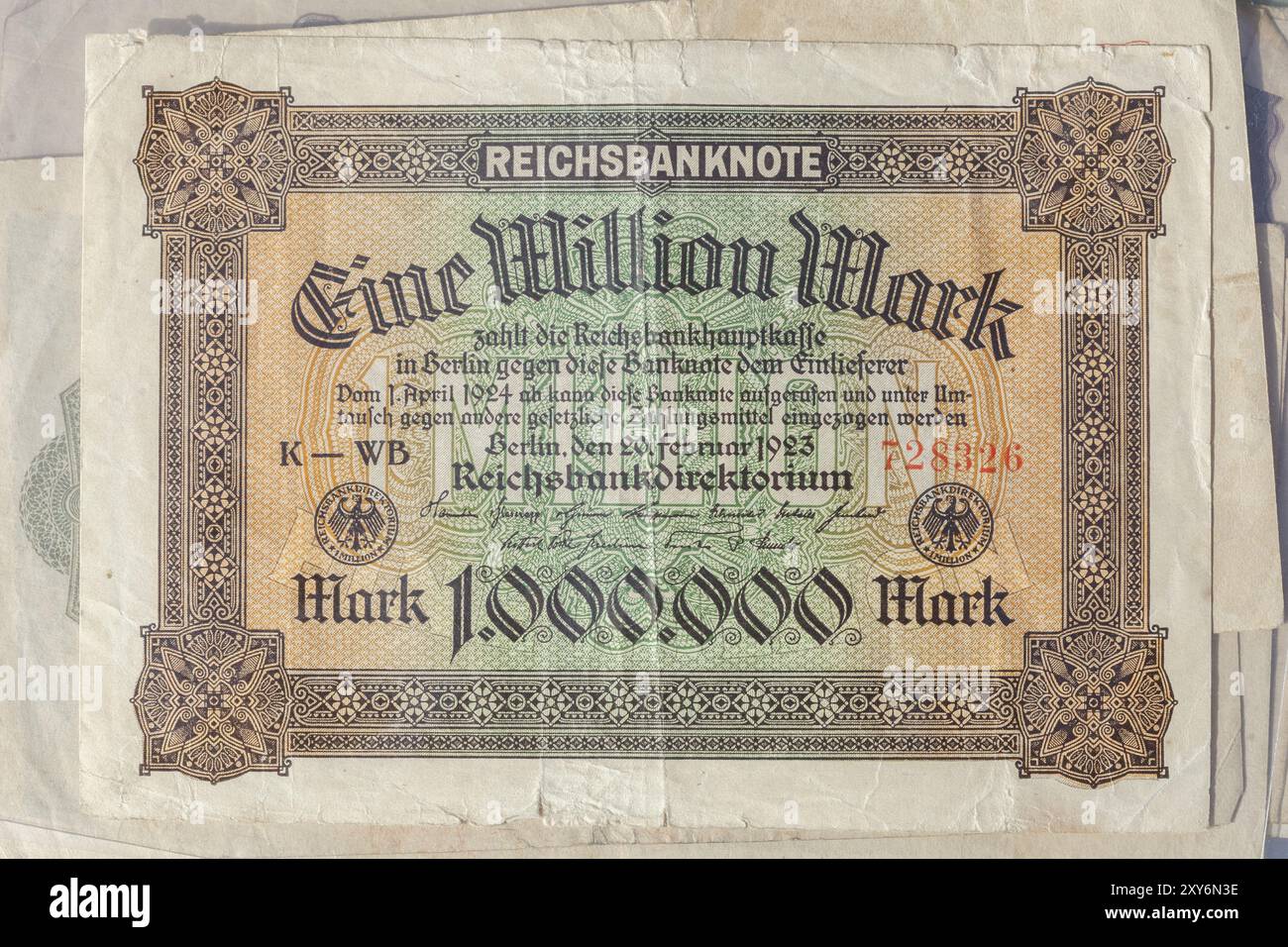 Historical banknote, Reichsbanknote, 1 million Mark, 1923, inflation ...