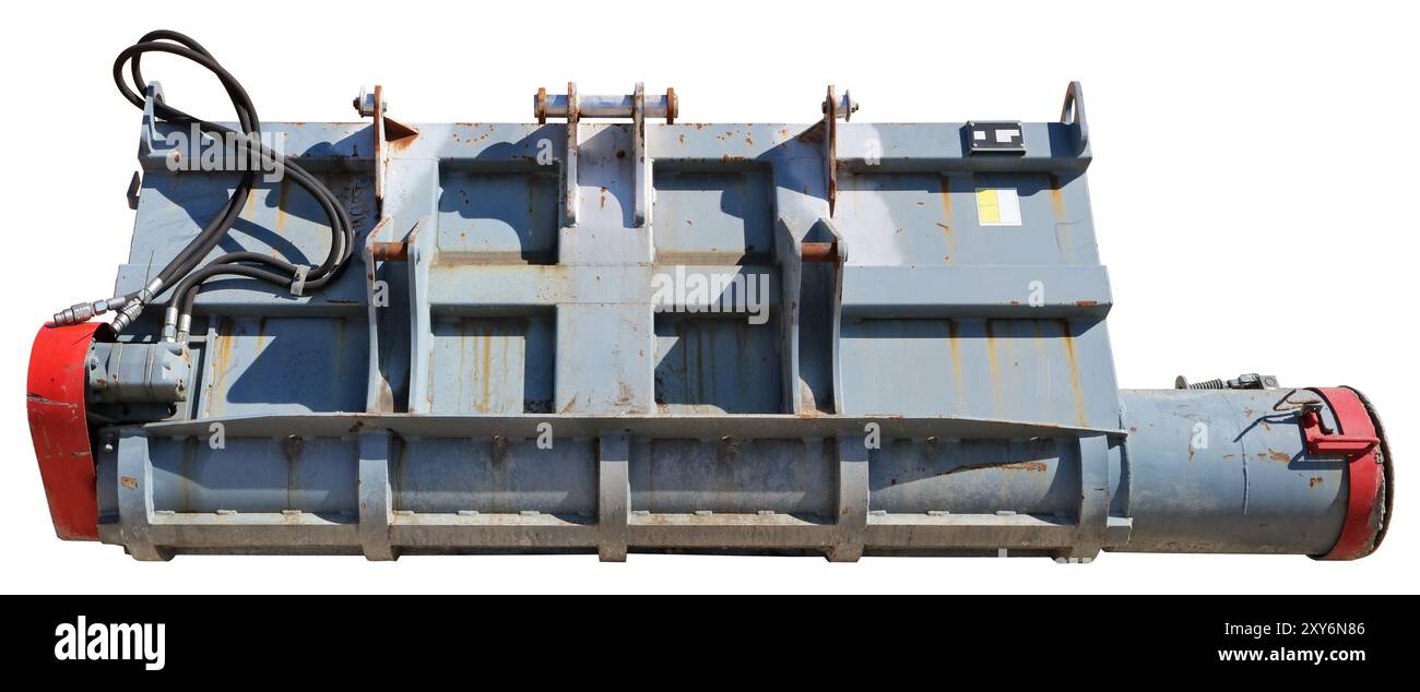 Large heavy steel part of a construction machine. Isolated on white ...