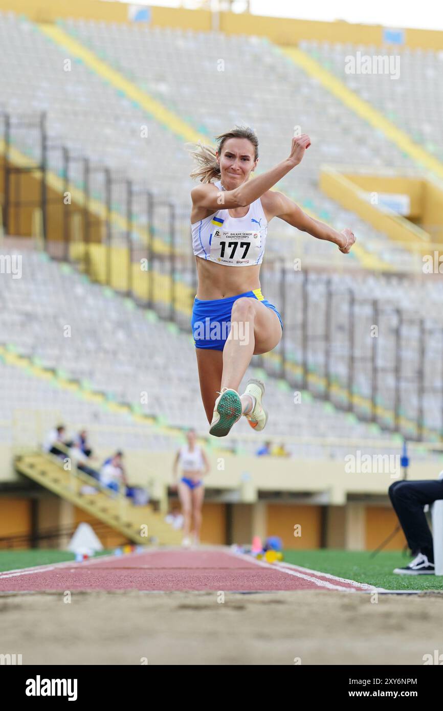 IZMIR, TURKIYE - MAY 25, 2024: Undefined athlete triple jumping during ...