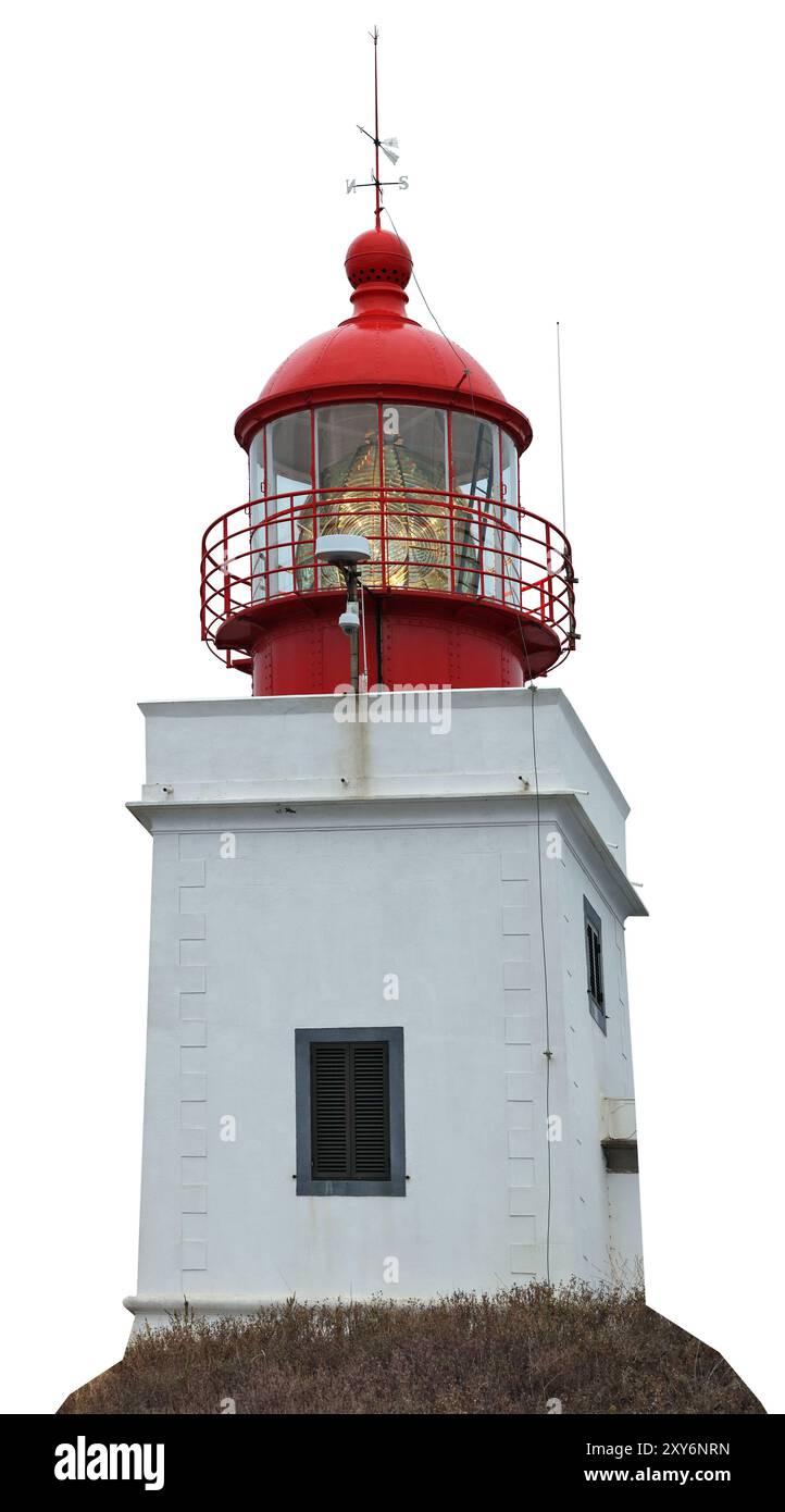 Standard old lighthouse installed on the shore of the Atlantic Ocean ...