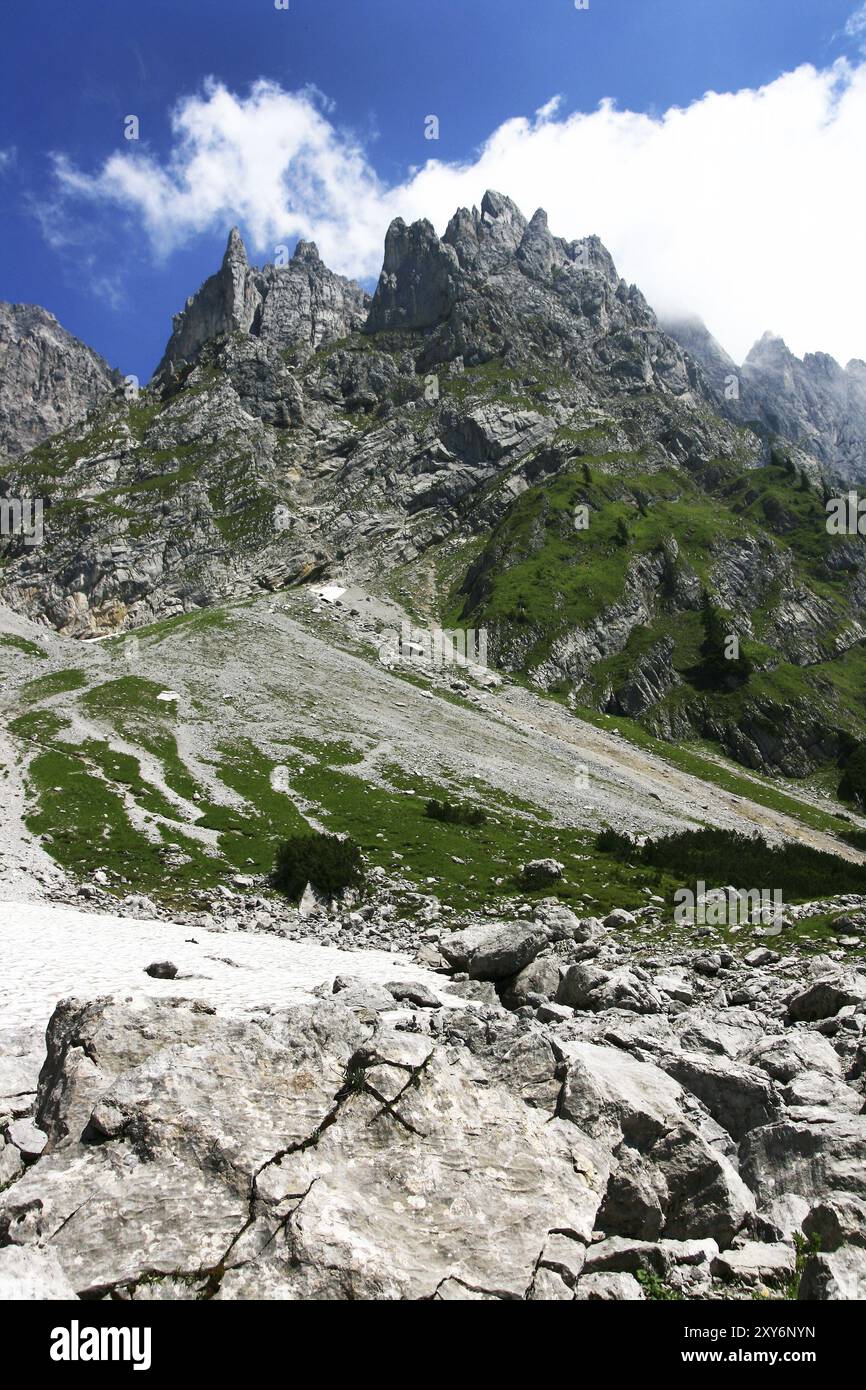 Rock faces in the Kaiser Mountains, Tyrol, with blue sky Stock Photo ...