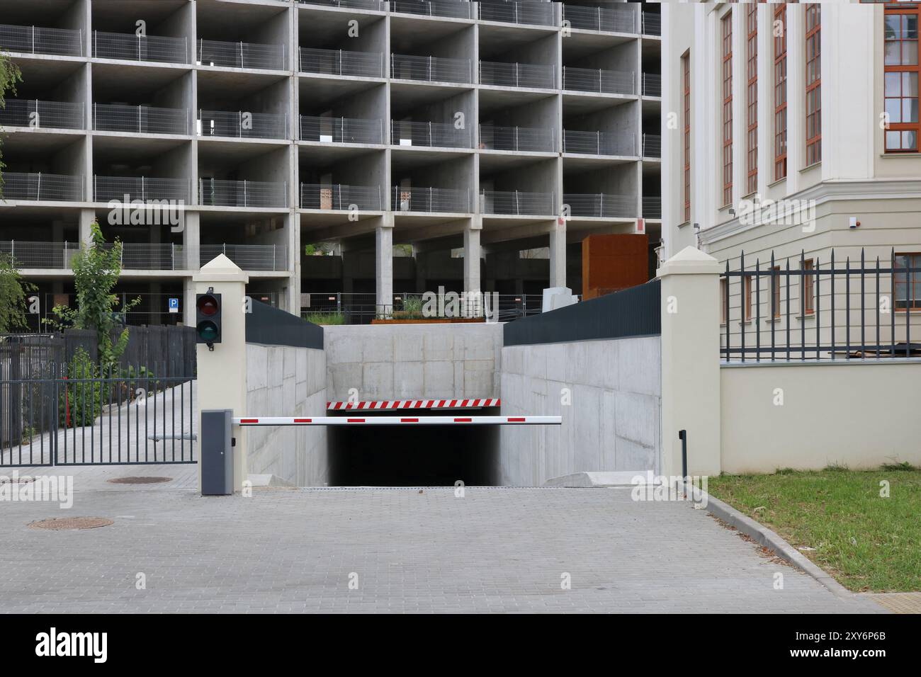 Underground parking next to the construction of a new building Stock ...