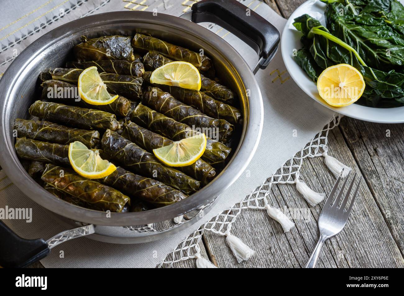 Stuffed collard greens with boiled leaves, traditonal turkish black sea region food, sarma ...