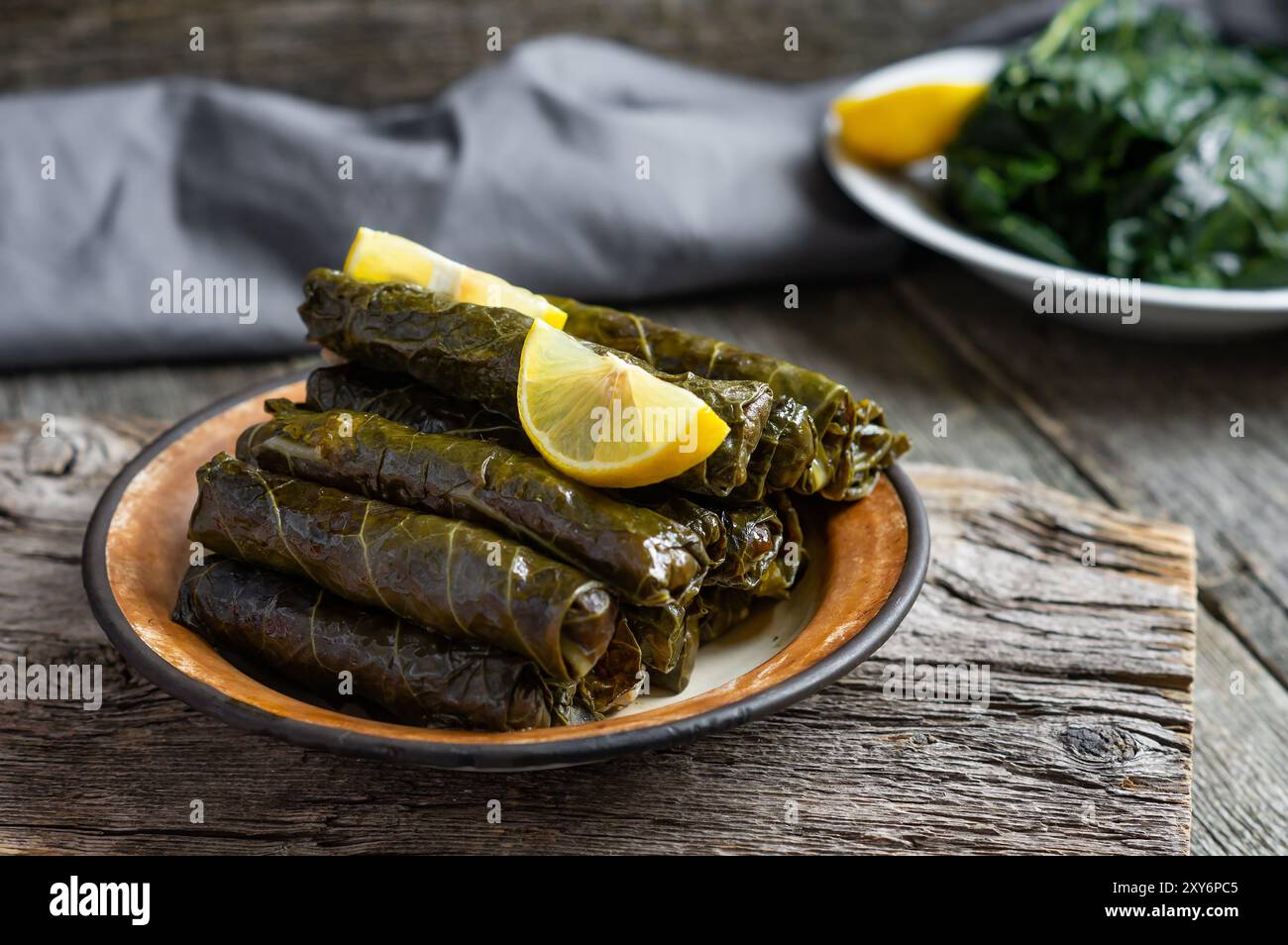 Stuffed collard greens with boiled leaves, traditonal turkish black sea region food, sarma ...