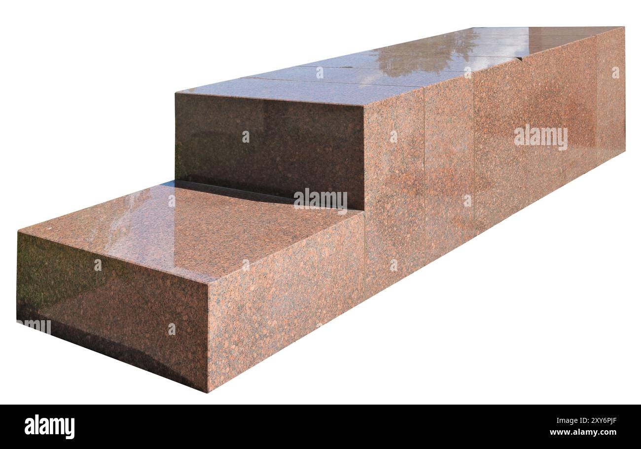 Seven large polished granite blocks are glued together. Isolated on ...