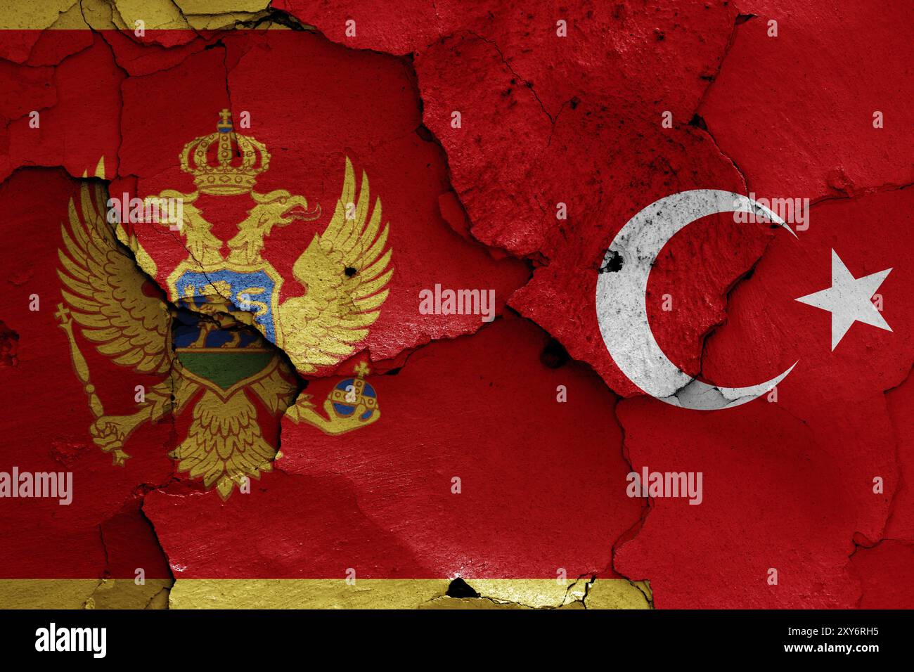 Flags of Montenegro and Turkey painted on cracked wall Stock Photo - Alamy