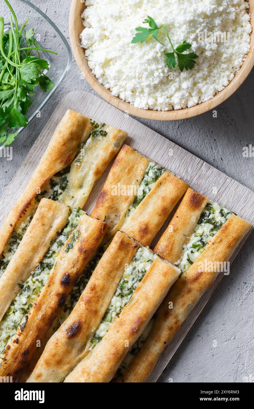 Traditional turkish food, pide with cottage cheese, turkish pastry ...