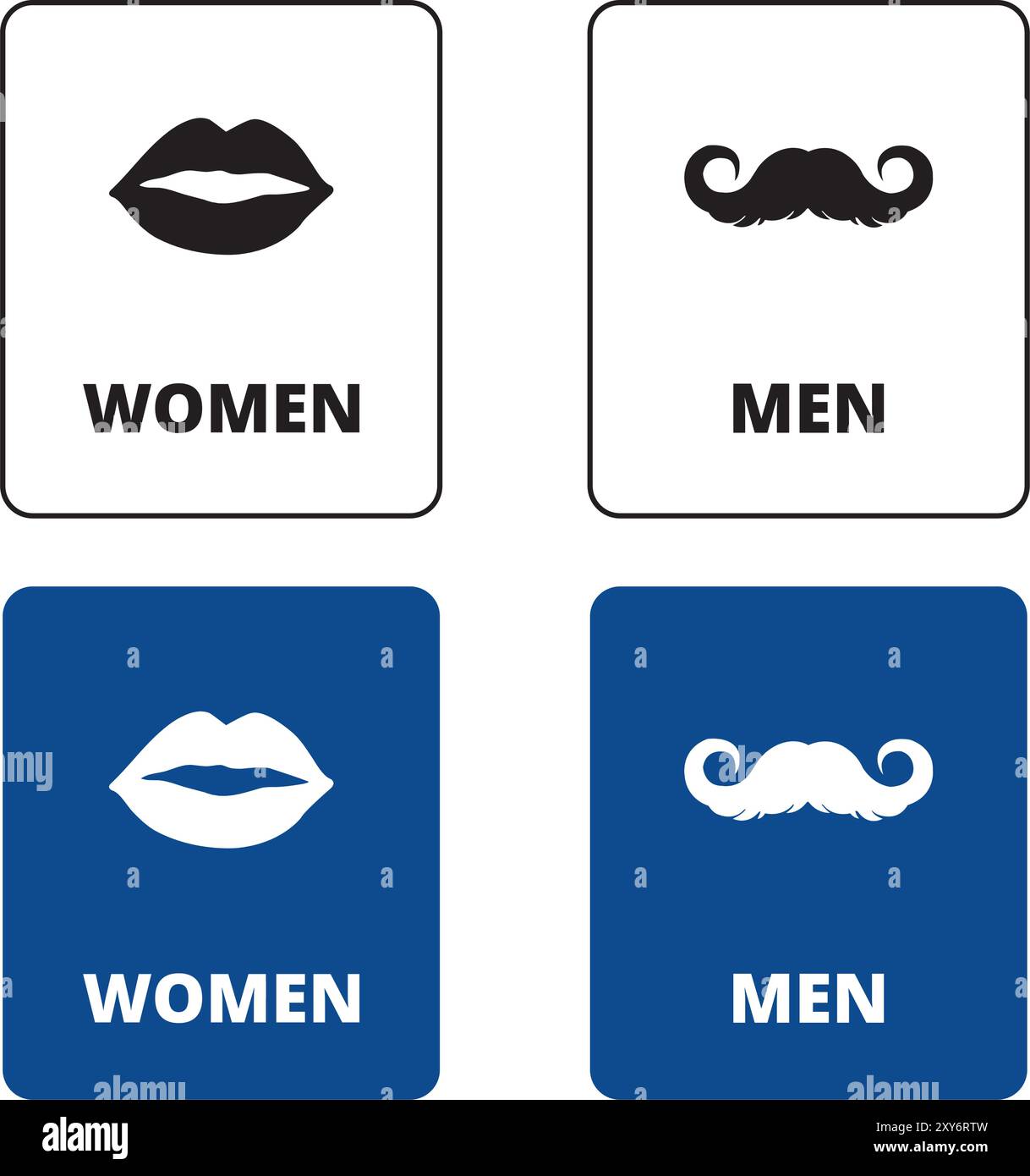 Women and men bathroom banner with drawings of mouth and moustache on a ...