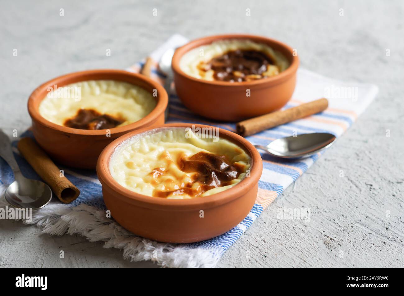 Baked rice pudding turkish milky dessert sutlac in casserole with ...