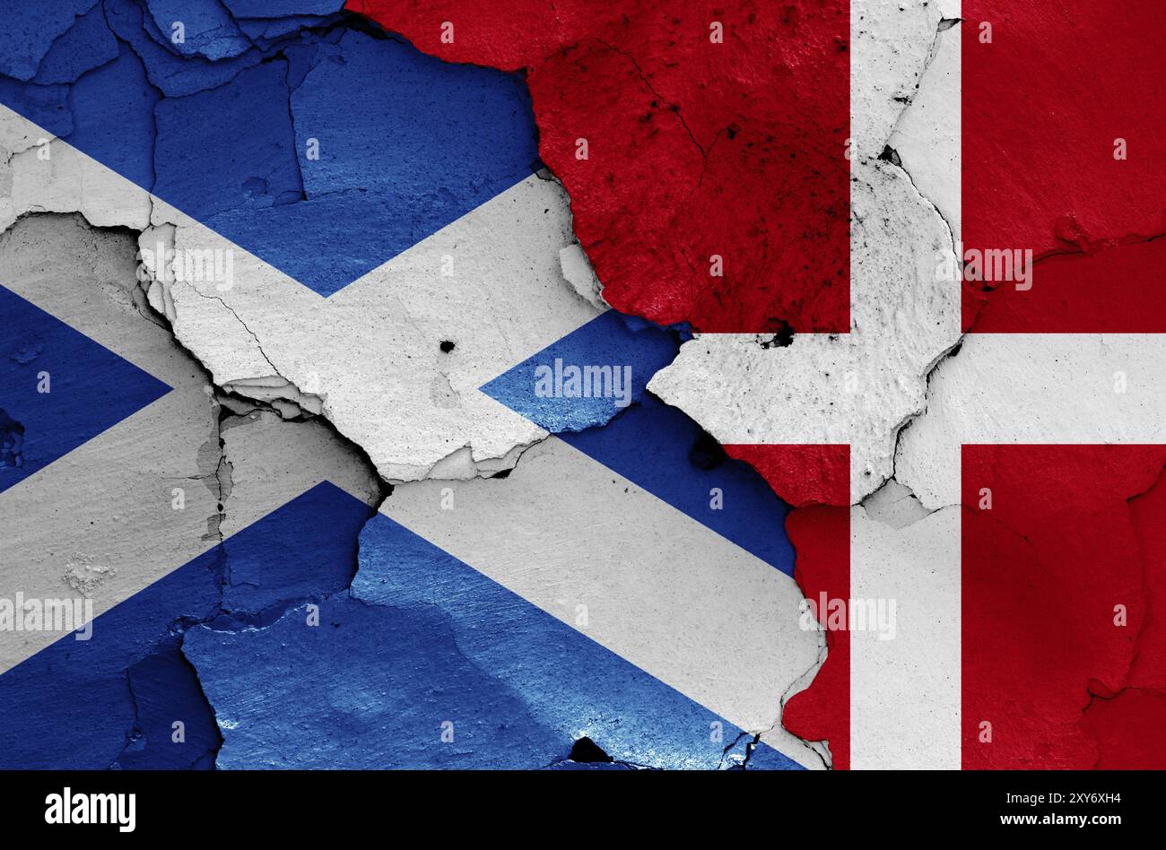 Flags of Scotland and Denmark painted on cracked wall Stock Photo - Alamy