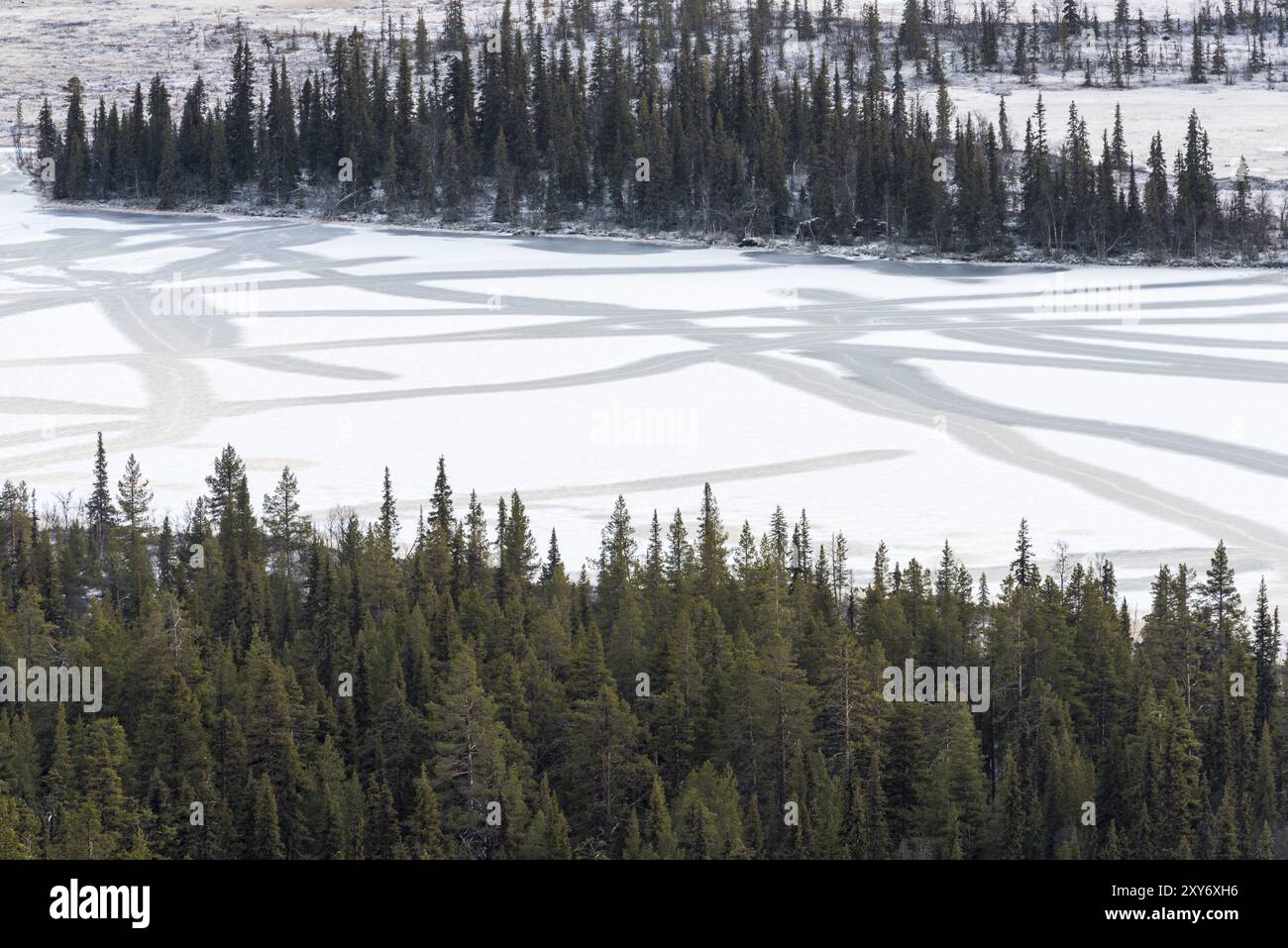 Frozen lake, Stubba Nature Reserve, Laponia World Heritage Site ...