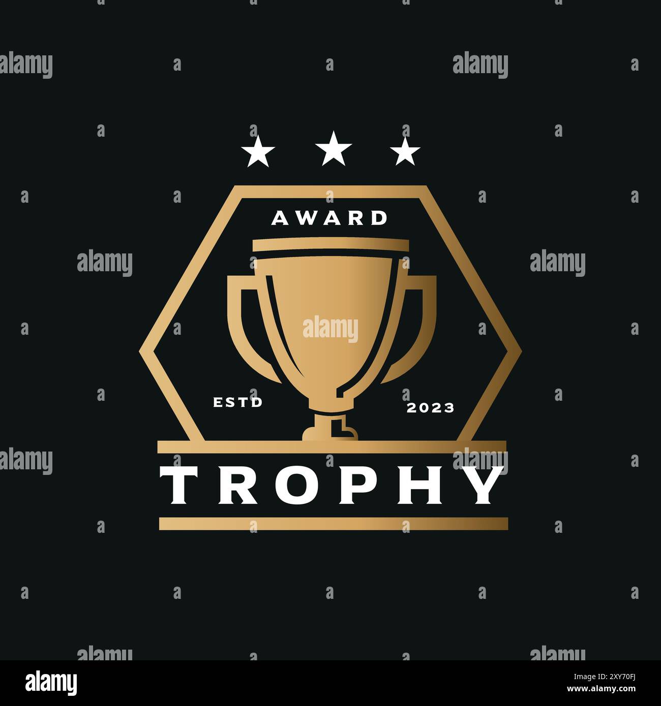 Award trophy logo with elegant design of gold colored trophy in hexagon ...