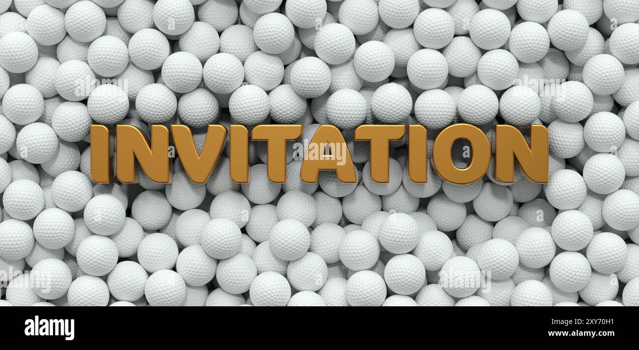 INVITATION text in golden letters with a background filled with golf ...