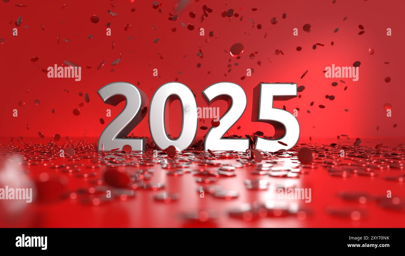 2025 text with confetti - depth of field effect - happy new year card ...