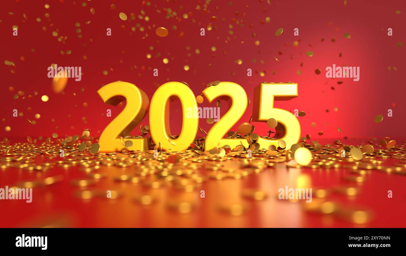 2025 text with confetti - depth of field effect - happy new year card ...