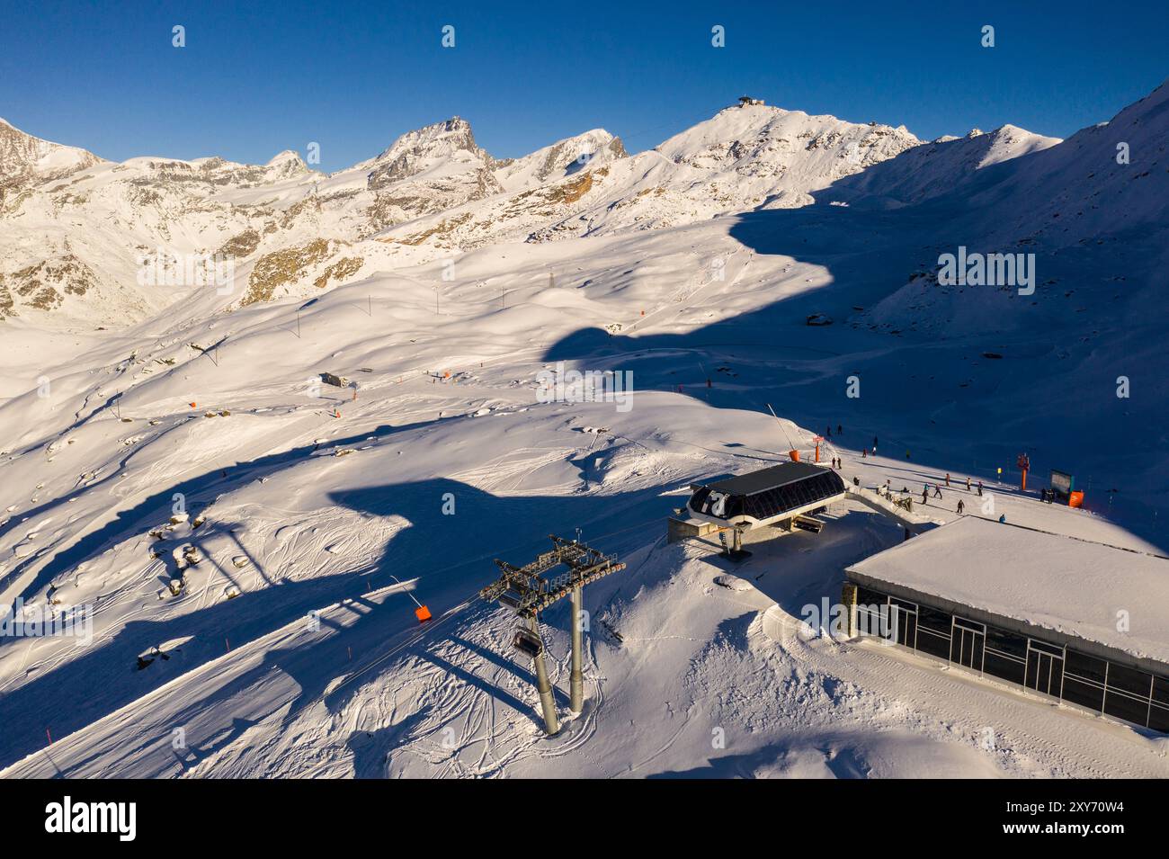 Zermatt, Switzerland: Aerial view of the famous Zermatt ski resort with ...