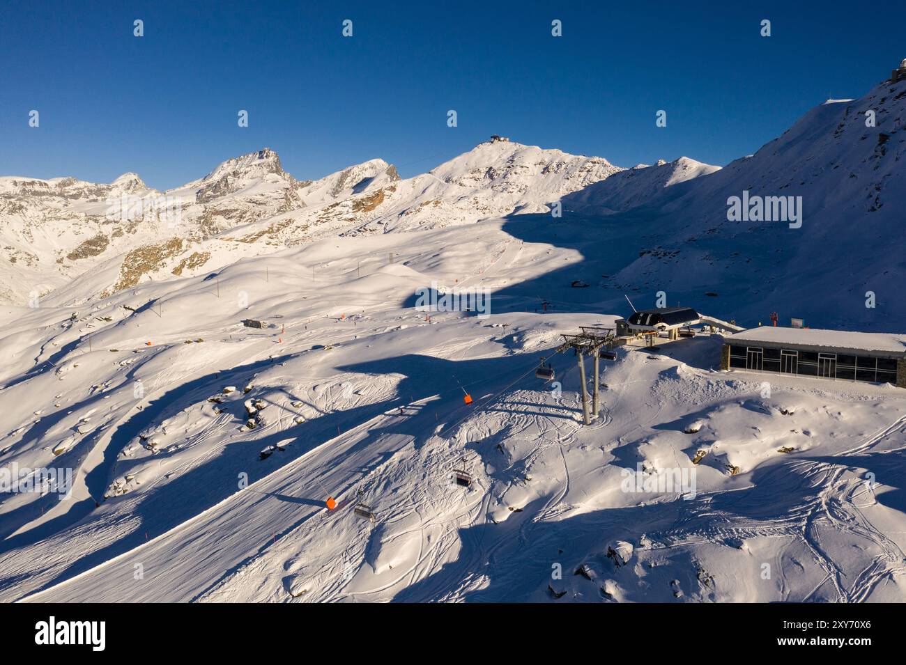 Zermatt, Switzerland: Aerial view of the famous Zermatt ski resort with ...
