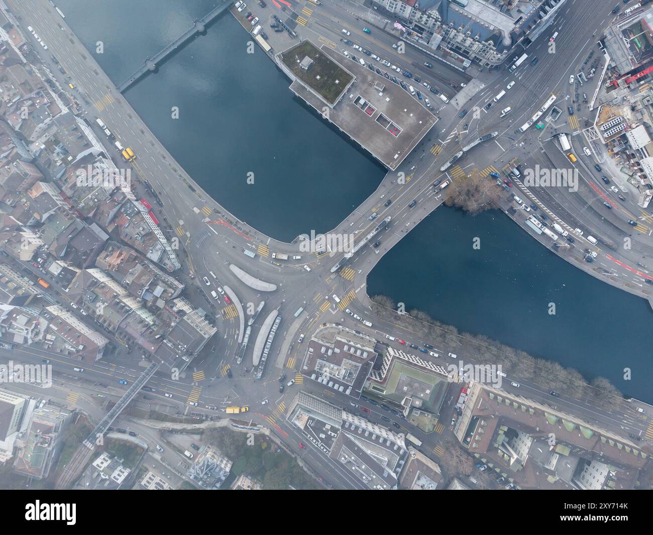Zurich, Switzerland: Aerial overhead of Zurich city center by the ...