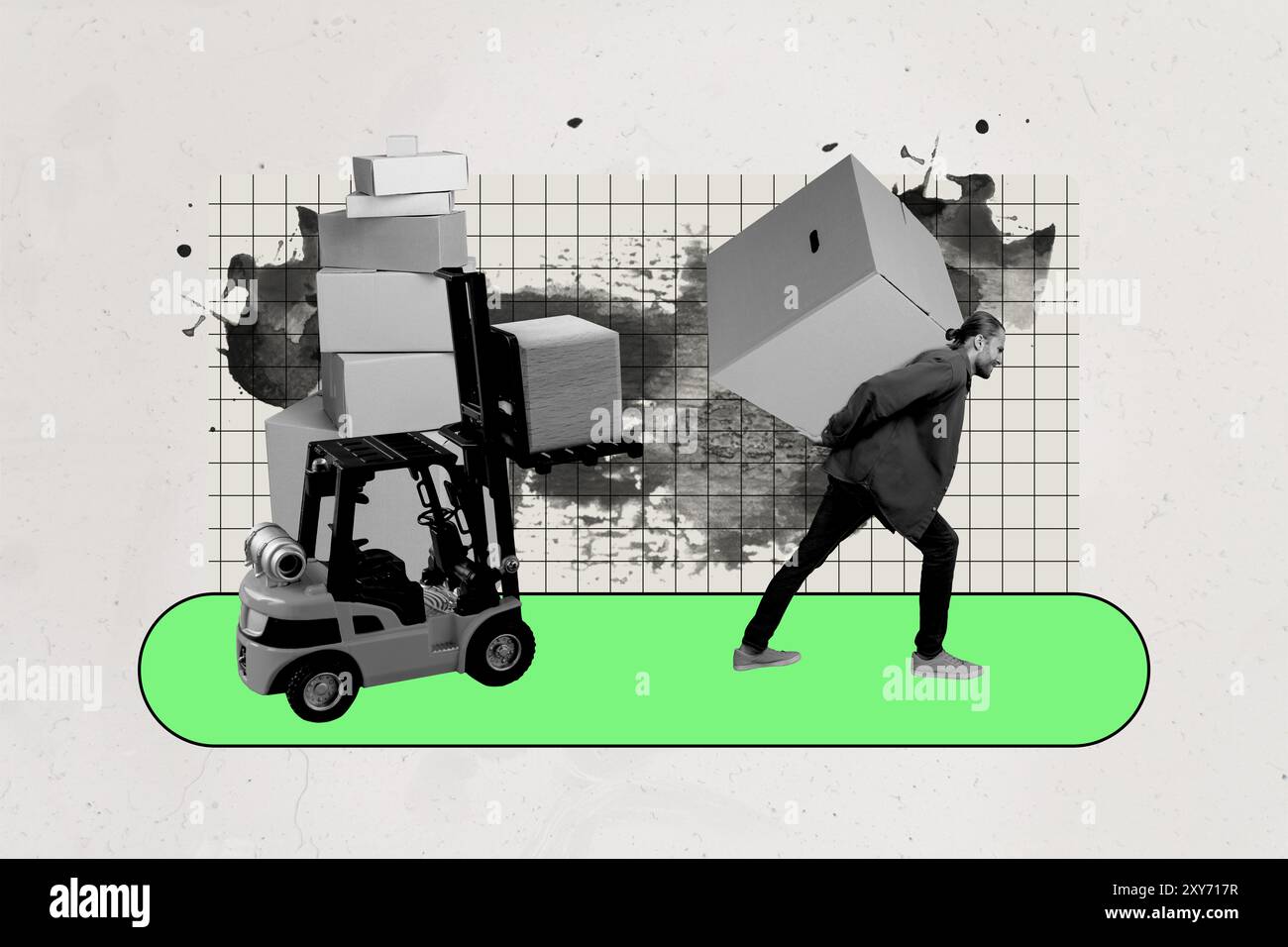 Creative collage picture carton boxes vehicle shipment mail courier ...