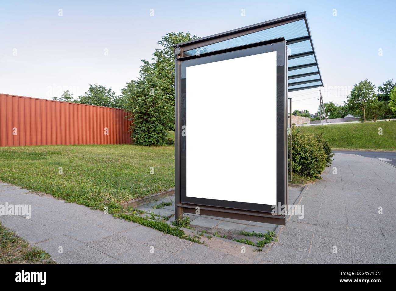 Bus Stop Advertising Poster Mockup On A Street Sidewalk. White Blank ...