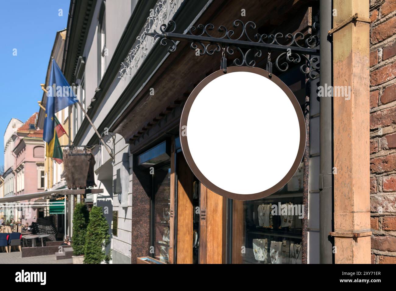 Mockup Of Blacksmith Style Antique Shop Signboard On The Street Of The ...