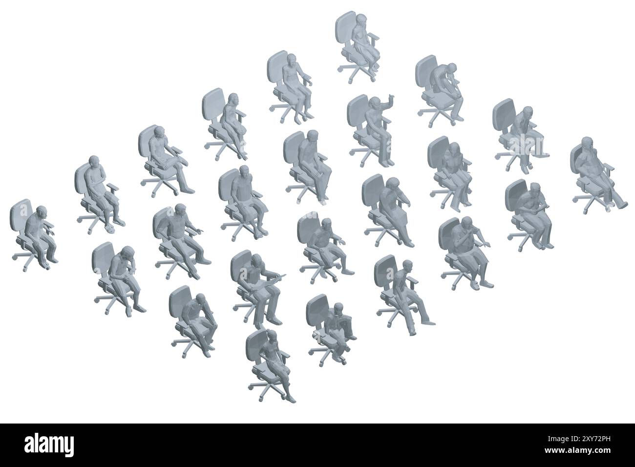 Set with polygonal models of people sitting in chairs in different ...