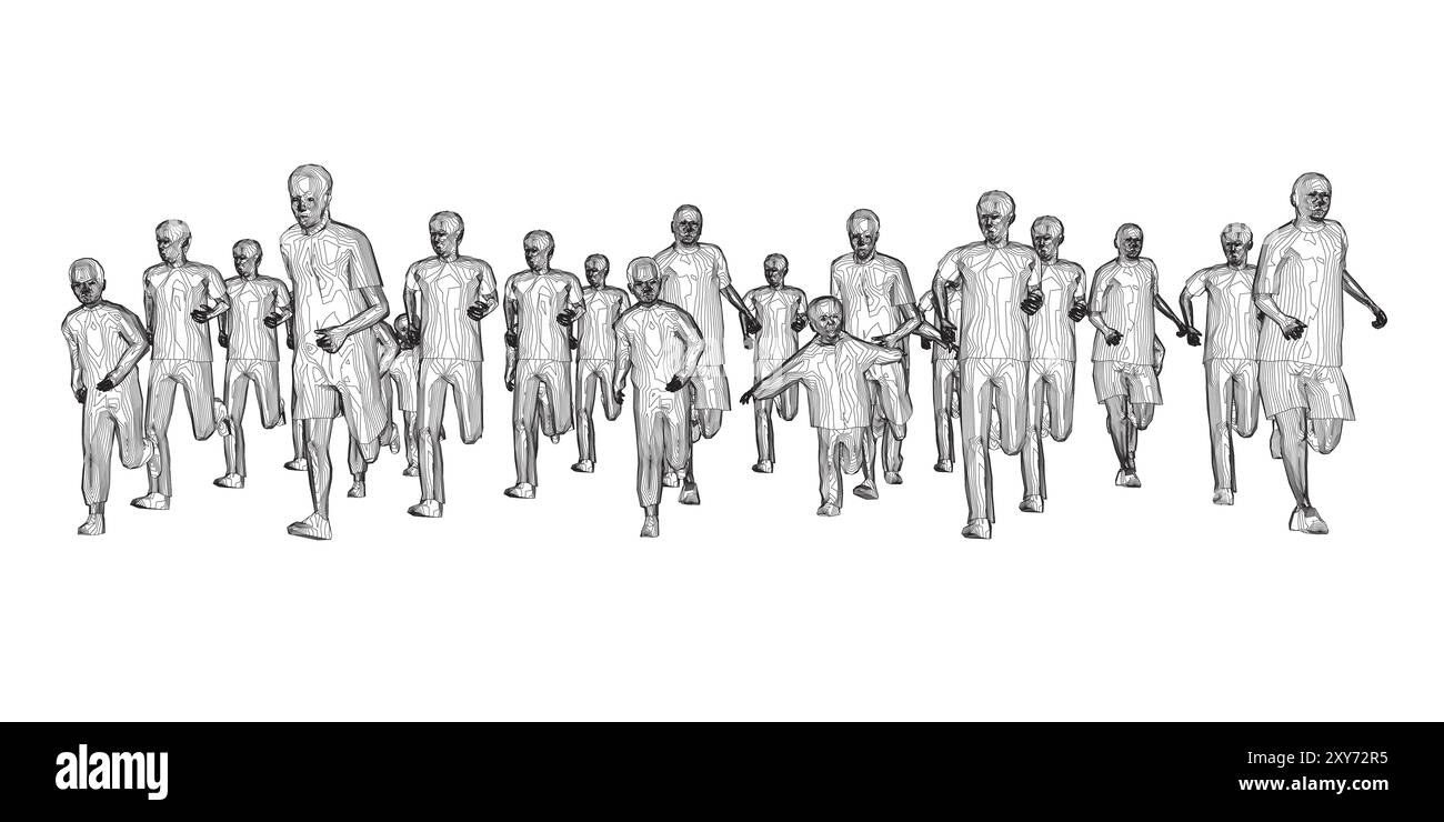 Outline of running people from black lines isolated on white background ...