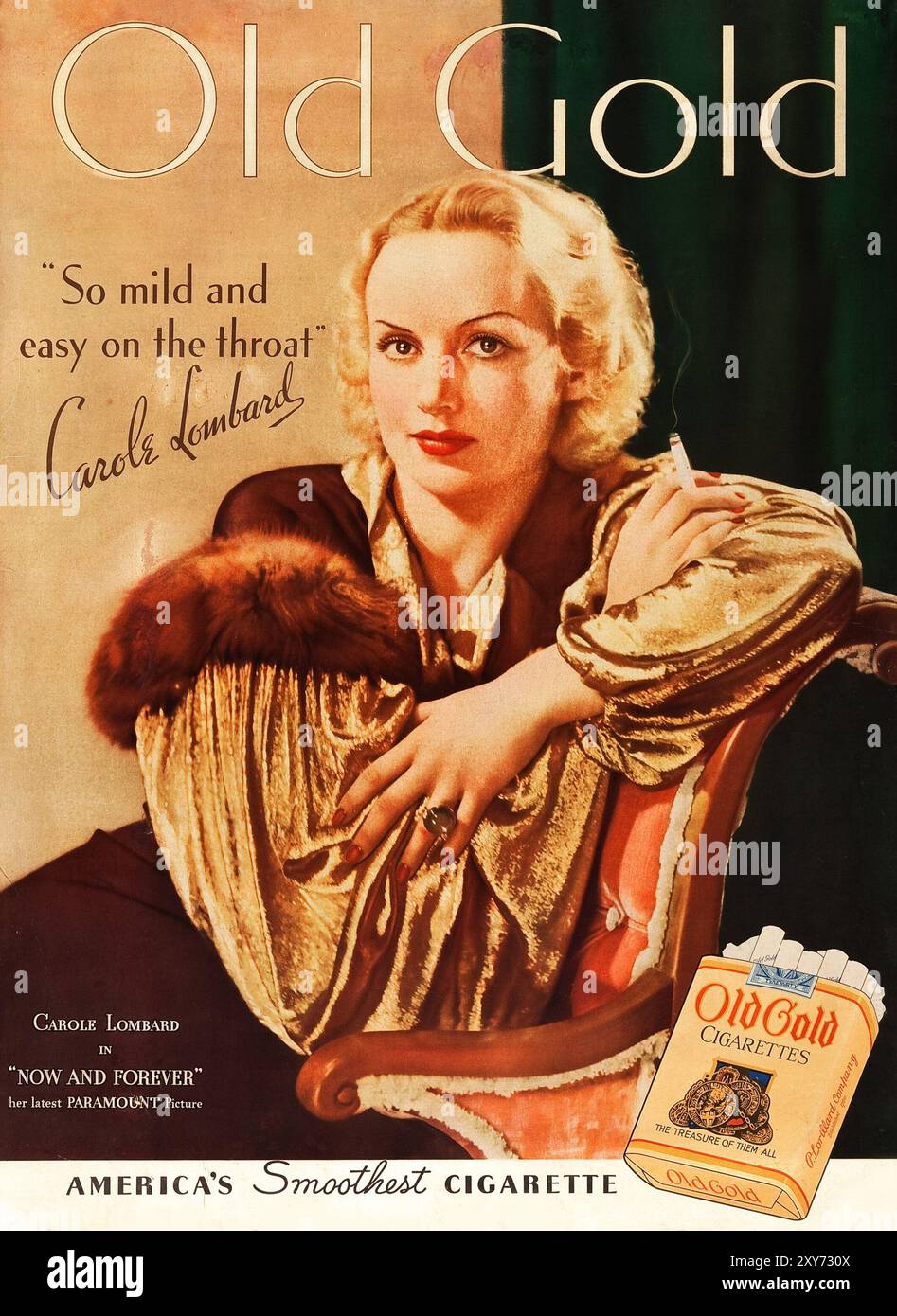 Carole Lombard for Old Gold (Old Gold Cigarettes, 1934). Tobacco ...