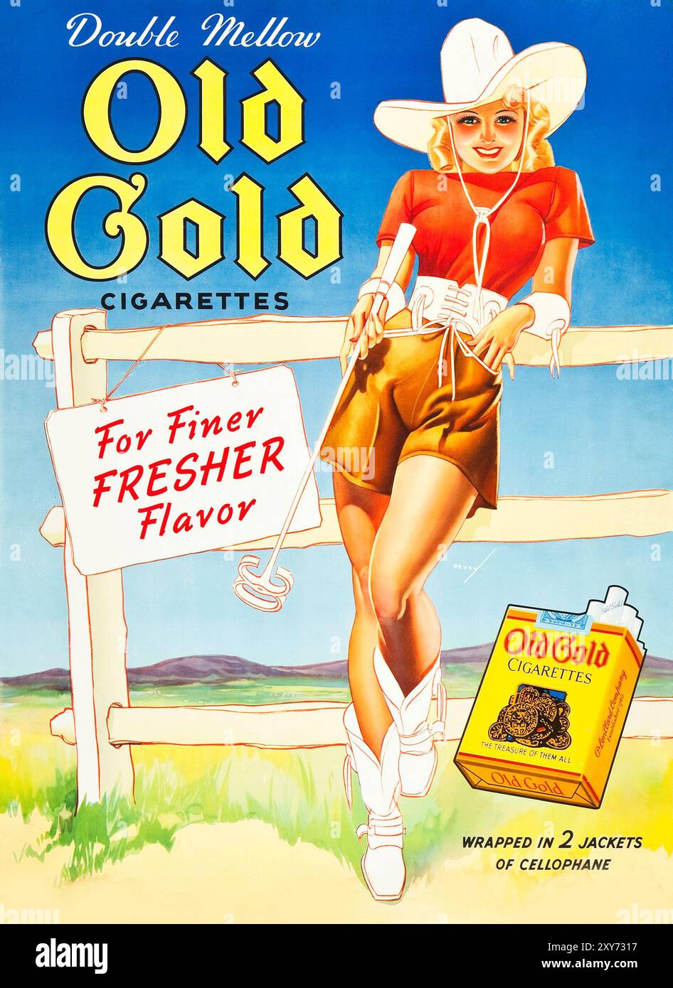 Old Gold - A Western Cowboy Petty Girl - advertisement poster (P ...