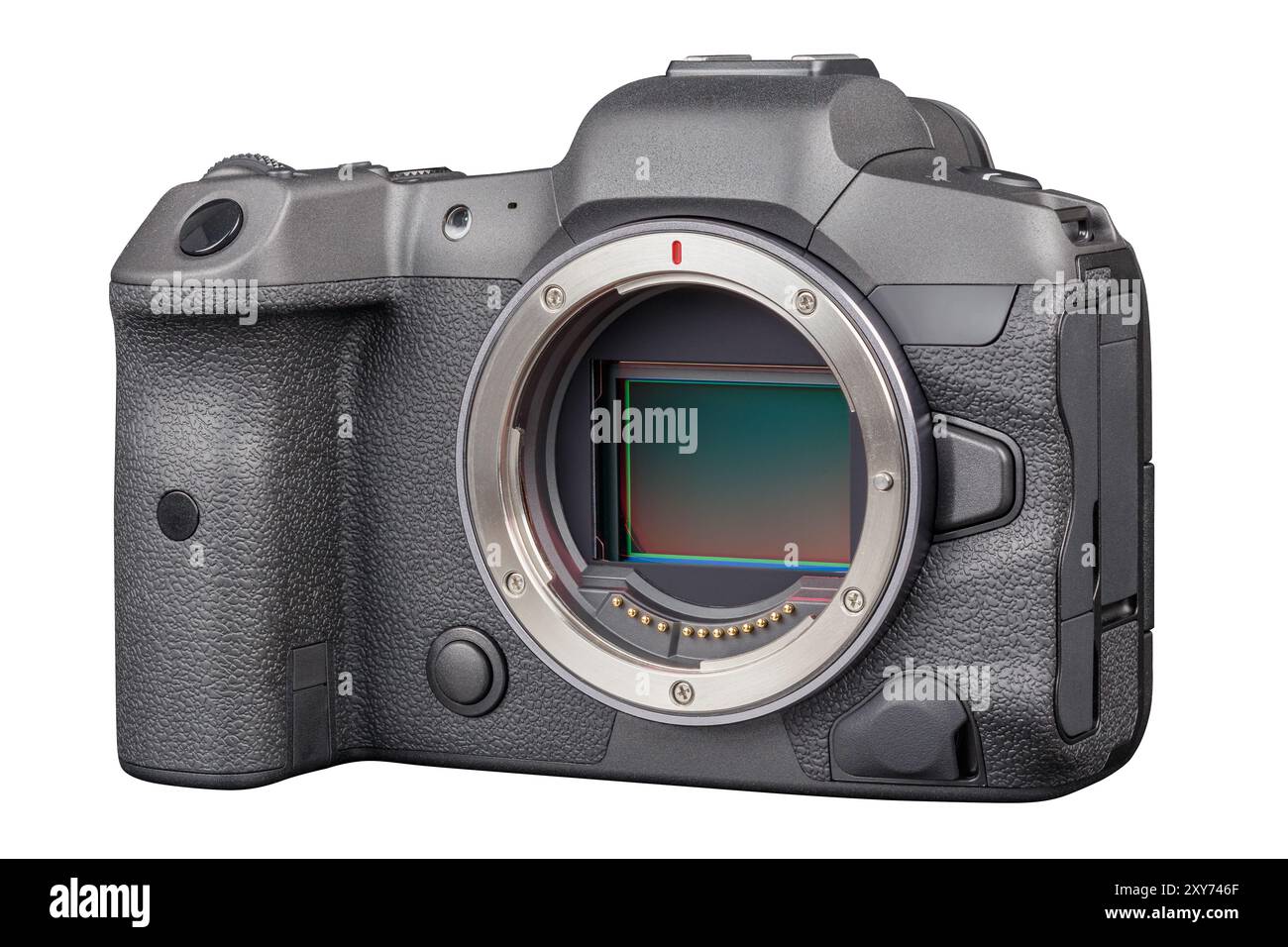 black professional mirrorless camera body isolated on white background ...