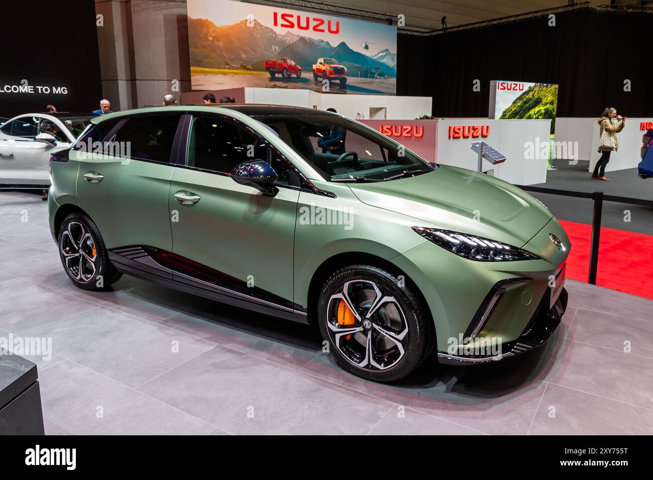 MG cars MG4 EV car at the Geneva International Motor Show. Switzerland ...