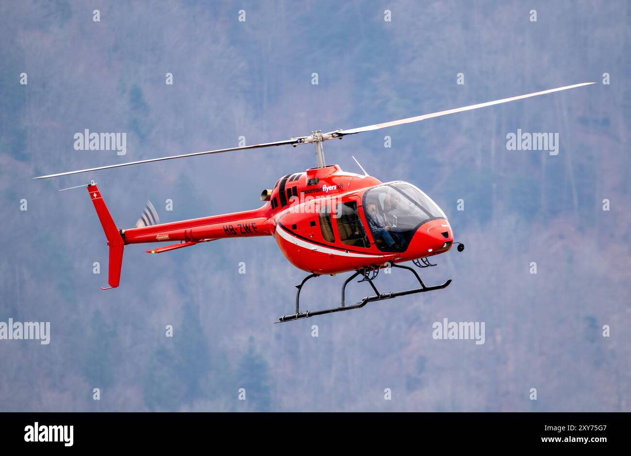 Bell 505 Jet Ranger X helicopter from Mountain Flyers arriving at Bern ...