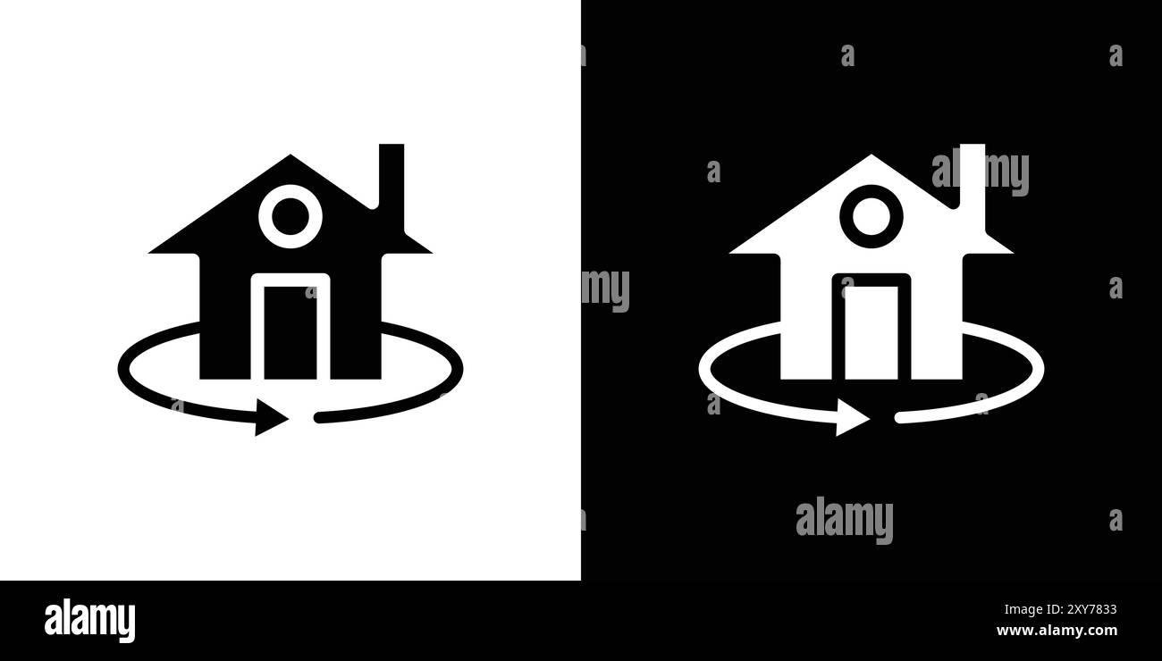 360 degree house icon set in black and white color. simple flat vector ...