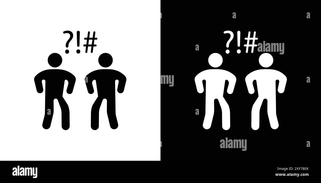 Angry people conflicts icon set in black and white color. simple flat ...