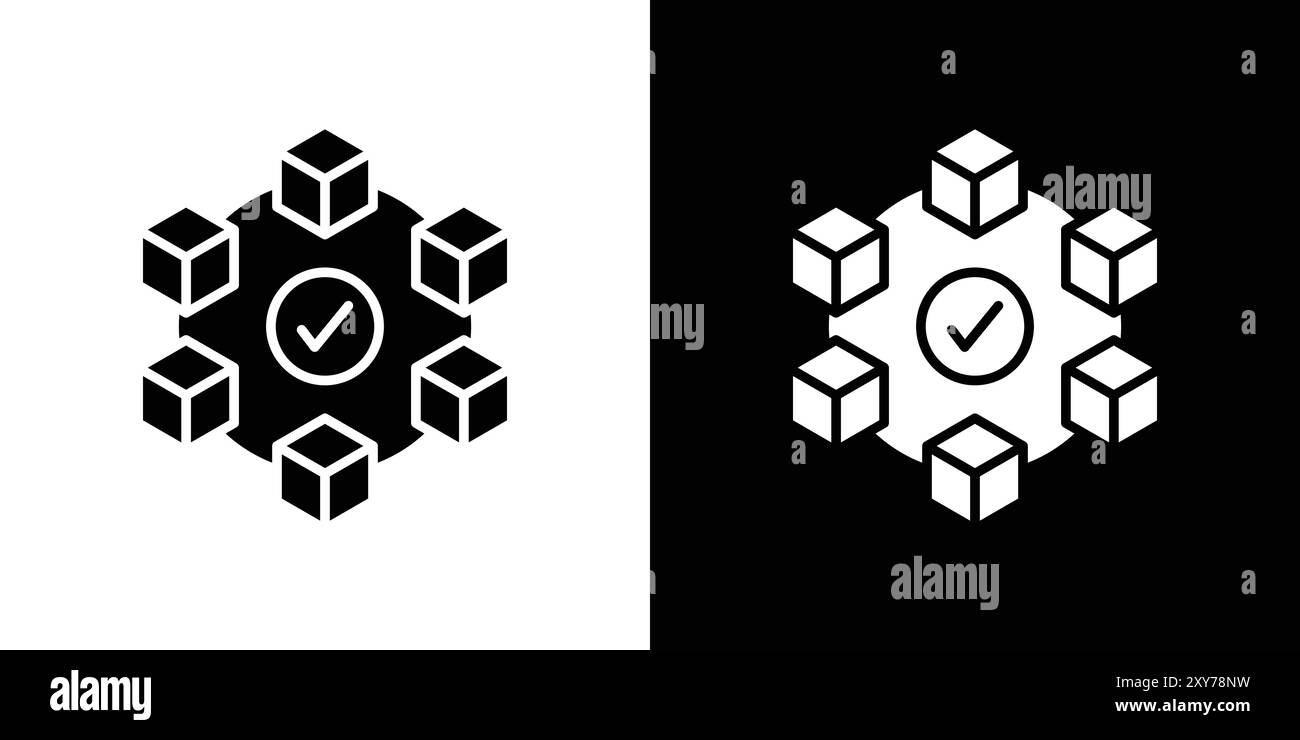 Blockchain technology icon set in black and white color. simple flat ...