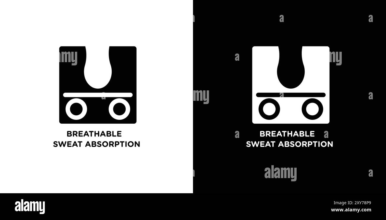 Breathable sweat absorption icon set in black and white color. simple ...