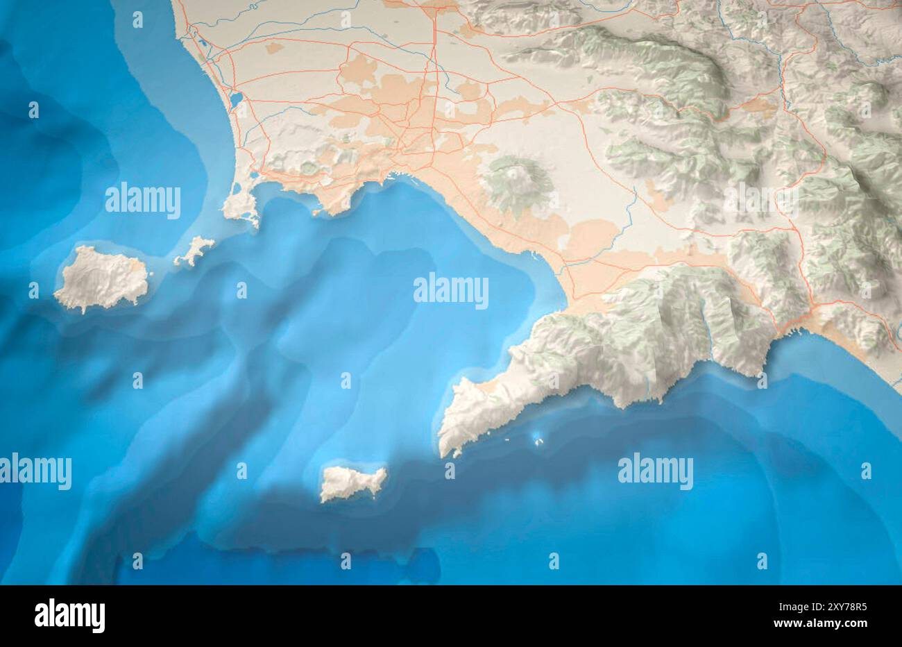 Satellite view of the map of Phlegraean Fields, Campi Flegrei. It is a ...