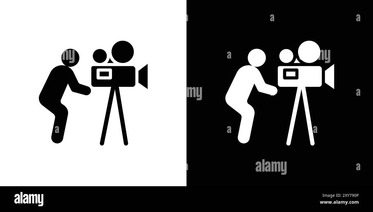 Cameraman icon set in black and white color. simple flat vector Stock ...
