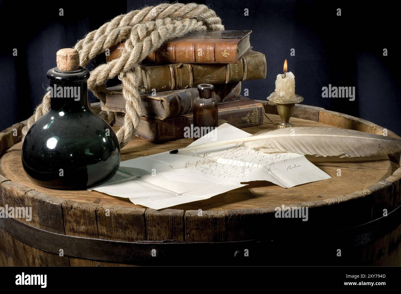 Still Life with a letter on the barrel Stock Photo - Alamy